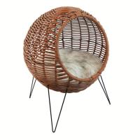 China Washable Wicker Cat Bed Dome Indoor Cats Pet Nest Cat Hideaway Hut Rattan Pet Houses in Dome Basket for sale