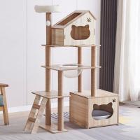 China Manufacturer Wholesale Luxury Modern Large Beige Wooden Cat Tree Scratcher with Carton Packing for sale
