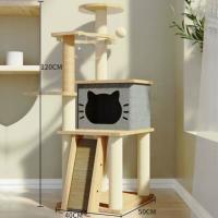China Manufacturer Wholesale Luxury Modern Large Beige Wooden Cat Tree Scratcher with Carton Packing for sale