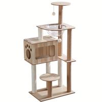 China Manufacturer Wholesale Luxury Modern Large Beige Wooden Cat Tree Scratcher with Carton Packing for sale