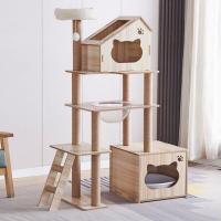 China Wooden House Cat Tree Wood Design Multi-level Tree Big Cheap Cat Tree With Litter Box Enclosure for sale