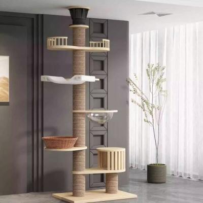 China Luxury Sisal Wood Floor-to-Ceiling Pet House Tower Climbing Frame Jumping Platform Tree Condo Furniture Cat Scratcher Toy for sale