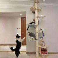 China Luxury Sisal Wood Floor-to-Ceiling Pet House Tower Climbing Frame Jumping Platform Tree Condo Furniture Cat Scratcher Toy for sale