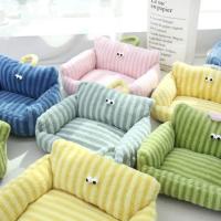 China Hot Selling Fashion Cartoon Rectangle Cat Bed Cave Dog Sofa Bed Striped Warm Pet Bed for Dogs and Cats Carton Packaging for sale