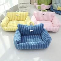 China Hot Selling Fashion Cartoon Rectangle Cat Bed Cave Dog Sofa Bed Striped Warm Pet Bed for Dogs and Cats Carton Packaging for sale
