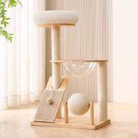 China Solid Wood Modern Cat Tree with Natural Sisal Scratching Post 2 Levels Adjustable Carton Packed for sale