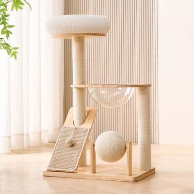 China Solid Wood Modern Cat Tree with Natural Sisal Scratching Post 2 Levels Adjustable Carton Packed for sale