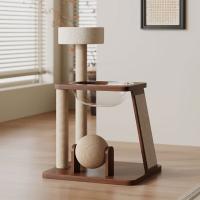 China Solid Wood Modern Cat Tree with Natural Sisal Scratching Post 2 Levels Adjustable Carton Packed for sale