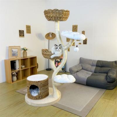 China Natural Water Hyacinth Classic Luxury Eco-Friendly Cat Climbing Frame Woven Bed Sisal Rope Scratching Posts Cat Tree 2-Level for sale