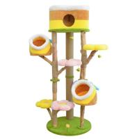 China New Design Multi-layer Wood Cat Tree Tower Cat Scratching Durable Eco-Friendly Large Space Luxury Plush High Quality Carton for sale