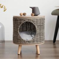 China Unique Multifunctional Square Wood Ottoman Table Footrest Seat Bed for Cats Dogs Washable Mat Pet Basket for sale
