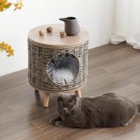 China Unique Multifunctional Square Wood Ottoman Table Footrest Seat Bed for Cats Dogs Washable Mat Pet Basket for sale