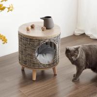 China Unique Multifunctional Square Wood Ottoman Table Footrest Seat Bed for Cats Dogs Washable Mat Pet Basket for sale