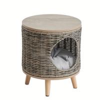 China Unique Multifunctional Square Wood Ottoman Table Footrest Seat Bed for Cats Dogs Washable Mat Pet Basket for sale