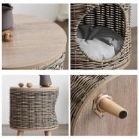 China Unique Multifunctional Square Wood Ottoman Table Footrest Seat Bed for Cats Dogs Washable Mat Pet Basket for sale
