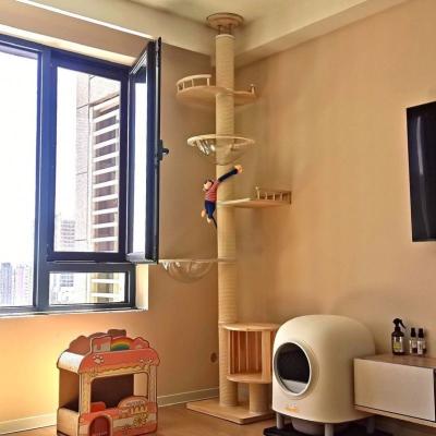 China Floor-to-Ceiling Modern Luxury Sisal Wood Adjustable Durable Cat Climbing Frame Jumping Platform Cat Tree Condo Furniture Carton for sale