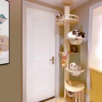 China Floor-to-Ceiling Modern Luxury Sisal Wood Adjustable Durable Cat Climbing Frame Jumping Platform Cat Tree Condo Furniture Carton for sale
