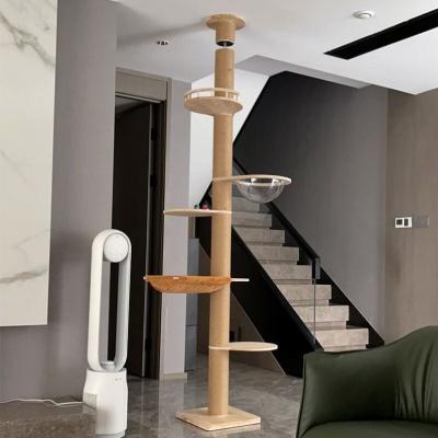 China Factory Wholesale High Quality Luxury Modern Tower Multi-Level Sisal Wood Adjustable Cat Tree Floor Ceiling Carton Packed for sale