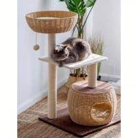 China Rattan Modern Cat Tree with Nest Kennel and Scratching Post Four Seasons Universal Carton Packed Halloween/Christmas Decor for sale