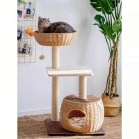 China Rattan Modern Cat Tree with Nest Kennel and Scratching Post Four Seasons Universal Carton Packed Halloween/Christmas Decor for sale
