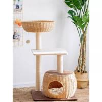 China Rattan Modern Cat Tree with Nest Kennel and Scratching Post Four Seasons Universal Carton Packed Halloween/Christmas Decor for sale