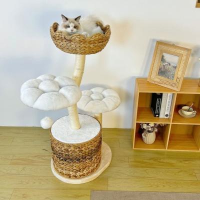 China Hot Sale Modern Classic Luxury Eco-Friendly Flower Cat Tree Interactive Cat Scratch Column Hammock Hand Woven Water Carton for sale