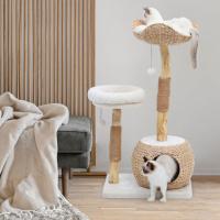 China Modern Luxury Halloween Cat Tower Condo Eco-Friendly Wood Rattan Scratching Post Jumping Platforms Indoor Cat Furniture Carton for sale