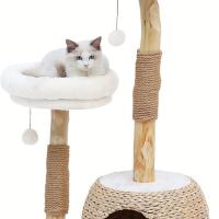 China Modern Luxury Halloween Cat Tower Condo Eco-Friendly Wood Rattan Scratching Post Jumping Platforms Indoor Cat Furniture Carton for sale
