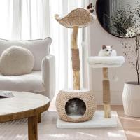 China Modern Luxury Halloween Cat Tower Condo Eco-Friendly Wood Rattan Scratching Post Jumping Platforms Indoor Cat Furniture Carton for sale