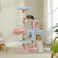 China Multi-Level Eco-friendly Wood Linen Cat Tower Modern Indoor Luxury Cat Condo Sisal Scratching Posts Small Medium Cats High for sale