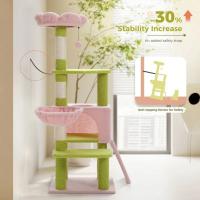 China Multi-Level Eco-friendly Wood Linen Cat Tower Modern Indoor Luxury Cat Condo Sisal Scratching Posts Small Medium Cats High for sale