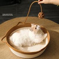 China Handmade High Quality Eco-Friendly All-Season Cat Bed Removable Washable Warm Pad Winter Rattan Woven Pet Nest Scratch Board for sale