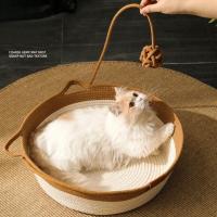 China Handmade All-Season Cat Bed Solid Pattern Rattan Woven Pet Nest Winter Warm Removable Washable Pad Scratch Board Small Animals for sale