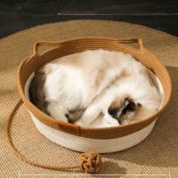 China Handmade All-Season Cat Bed Solid Pattern Rattan Woven Pet Nest Winter Warm Removable Washable Pad Scratch Board Small Animals for sale
