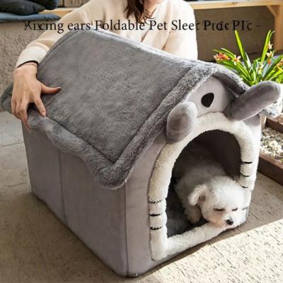 China Modern Square Corduroy Fashion Dog Cat Bed Tent Removable Washable Waterproof Indoor Use Cotton Filled Carton Packed for sale