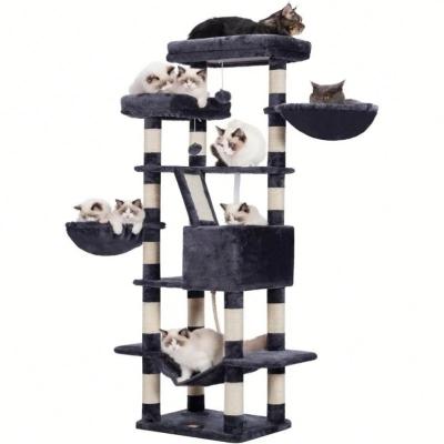 China Luxury Indoor Cat Tree with Multi-Level Wood Tower 2 Widened Plush Perches & Halloween Cat Condo Scratching Board Large Style for sale