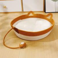 China Best Selling Striped Pattern Modern Style Handwoven Grass Round Portable Removable Washable Pet Bed for Cats for sale