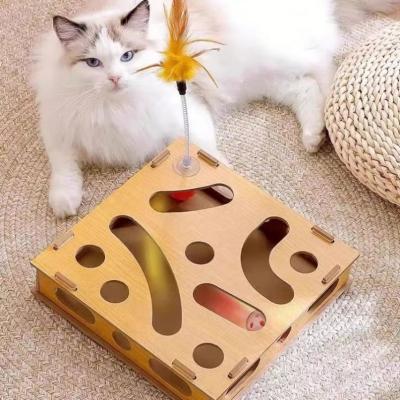China Interactive Eco-Friendly Wood Puzzle Hole Toy Game Maze Box for Cats Self-Healing Artifact Stick Track Bell Ball Dog Friendly for sale