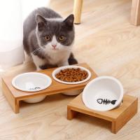 China Ceramic Cat & Dog Food Bowl Double Bowl Anti-collision Eco-Friendly Durable Slow-Bowls Waterproof Pet Feeder for sale