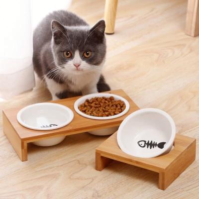 China Ceramic Cat & Dog Food Bowl Double Bowl Anti-collision Eco-Friendly Durable Slow-Bowls Waterproof Pet Feeder for sale