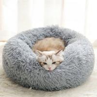 China Luxury Fashion Fluffy Dog Bed Plush Soft Donut Style with Dots Custom Washable Sofa Accessories for sale