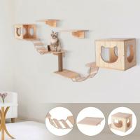 China Wall-Mounted Solid Wood Cat Tree Climbing Furniture Set Indoor Shelf Cat House Includes 2 Litters 4 Sets 2 Ladders 1 Column for sale