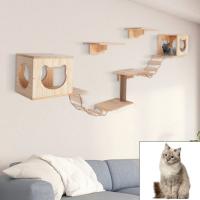 China Wall-Mounted Solid Wood Cat Tree Climbing Furniture Set Indoor Shelf Cat House Includes 2 Litters 4 Sets 2 Ladders 1 Column for sale