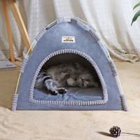 China Modern Striped Plush Foldable Round Cat House Pet Tent Four Seasons Universal Summer Cool Mat Outdoor Portable Breathable Carton for sale
