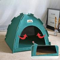 China Modern Striped Plush Foldable Round Cat House Pet Tent Four Seasons Universal Summer Cool Mat Outdoor Portable Breathable Carton for sale