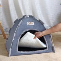 China Modern Striped Plush Foldable Round Cat House Pet Tent Four Seasons Universal Summer Cool Mat Outdoor Portable Breathable Carton for sale