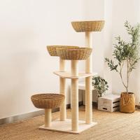 China Modern Luxury Large Cat Tree Condo Factory Custom Log Color Rattan with Scrapers and Bed Sisal Material for Halloween for sale