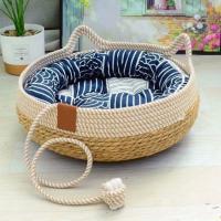 China Woven Striped Modern Collapsible Removable Upholstery Portable Pet Bed for Cats Bamboo Material Wear-resistant Washable Carton for sale