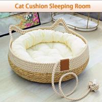 China Woven Striped Modern Collapsible Removable Upholstery Portable Pet Bed for Cats Bamboo Material Wear-resistant Washable Carton for sale