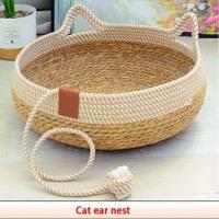 China Woven Striped Modern Collapsible Removable Upholstery Portable Pet Bed for Cats Bamboo Material Wear-resistant Washable Carton for sale
